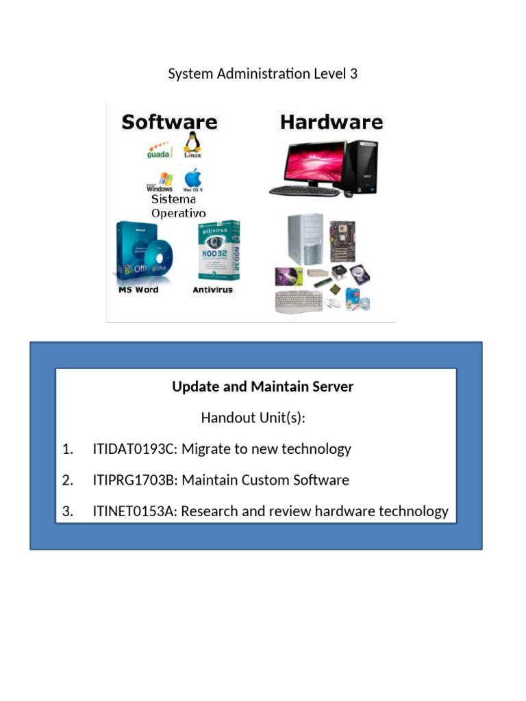 Hardware and Software Handout - System Administration Level 3 | PDF