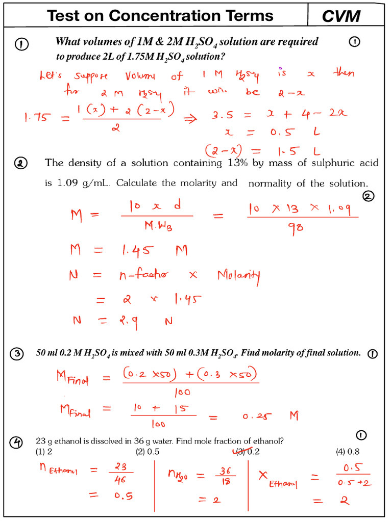 Test Ct Solution Pdf Concentration Analytical Chemistry