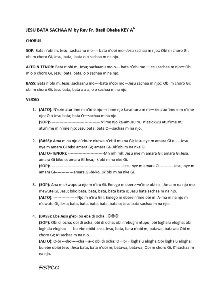 JESU BATA SACHAA M by Rev FR Okeke | PDF