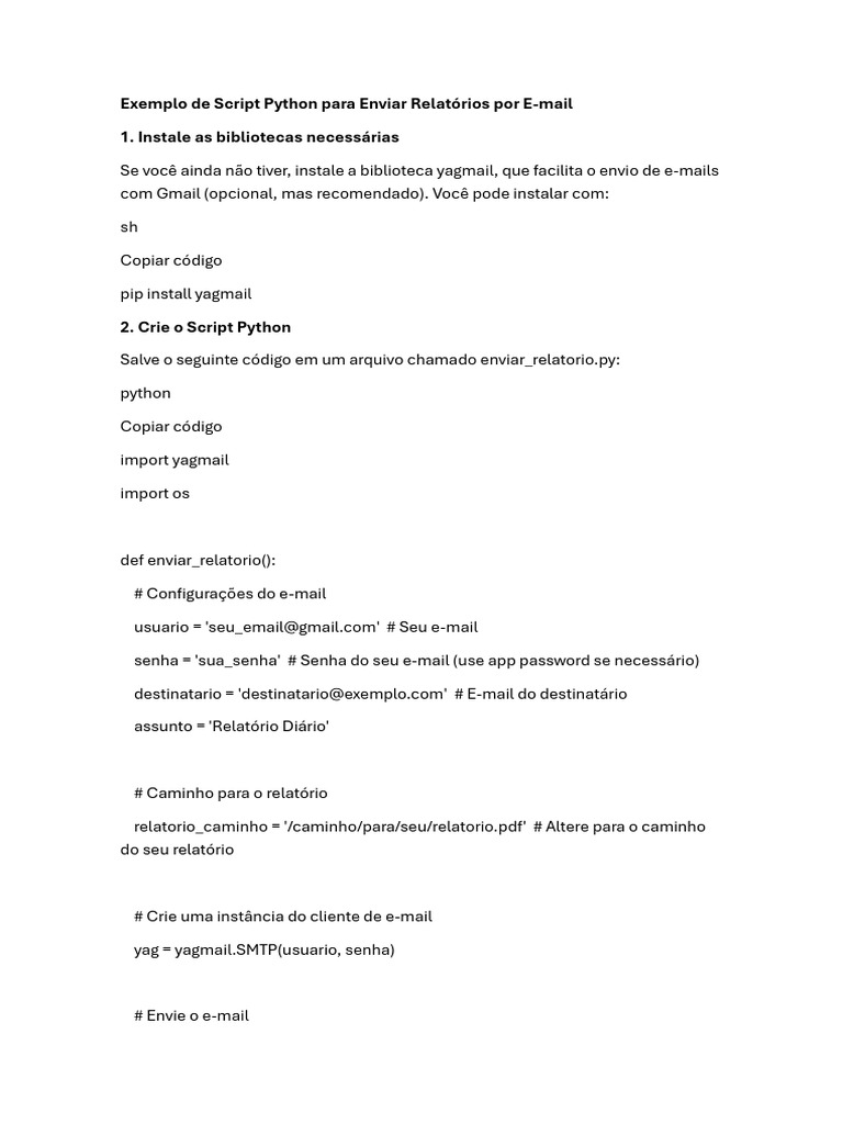 Exemplo de Script Python para Enviar Relatórios Por E | PDF