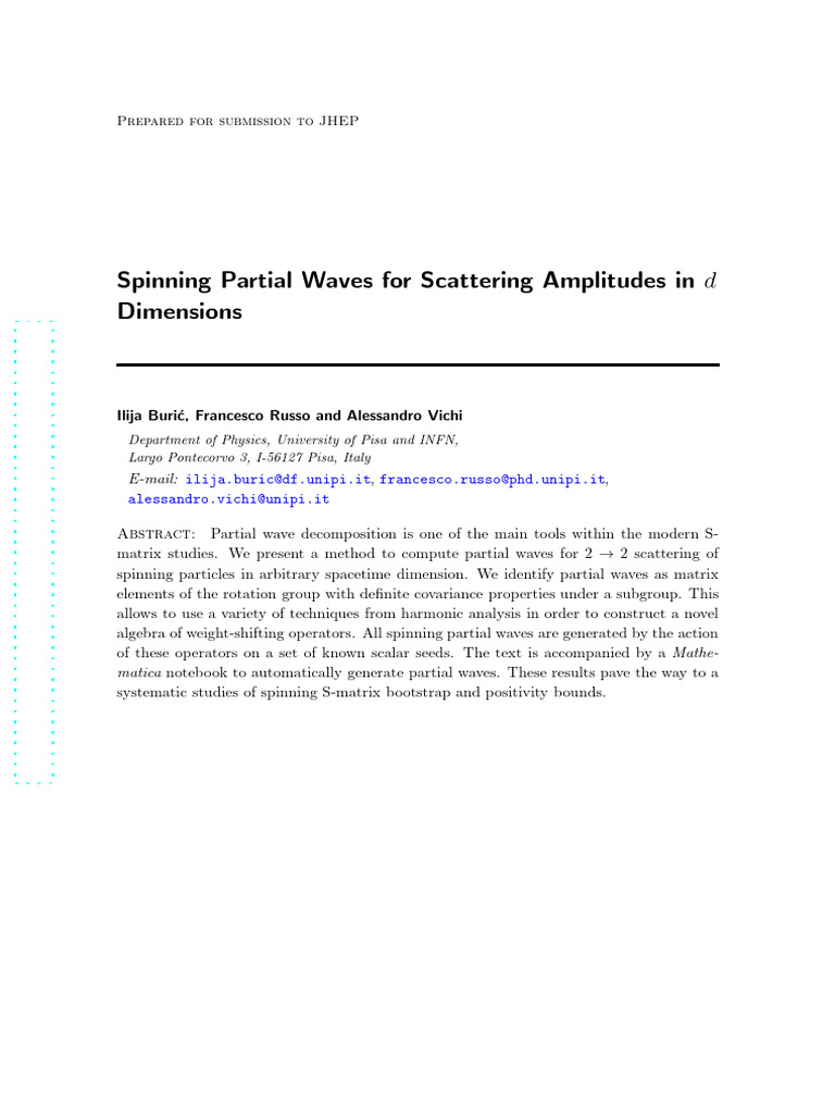 Spinning Partial Waves For Scattering Amplitudes in D Dimensions | PDF