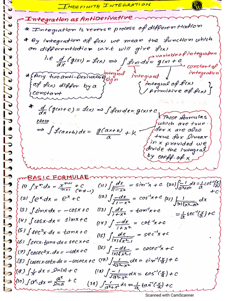 Indefinite Integration - Handwritten Notes - Lakshya JEE 2024 | PDF