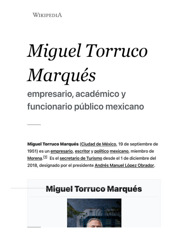 Miguel Torruco Marqués - Wikipedia, La Enciclopedia Libre | PDF | Turismo