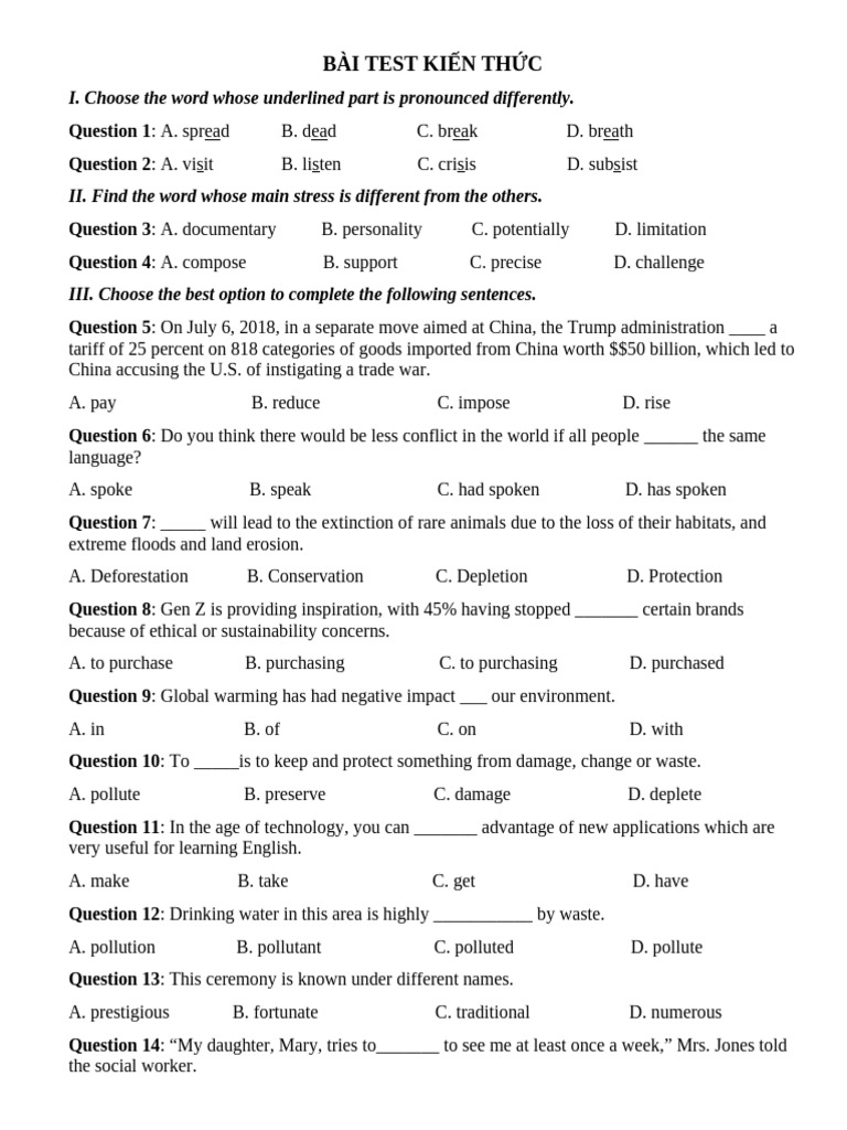 De Thi Cuoi Ki 2 Anh 10 | PDF