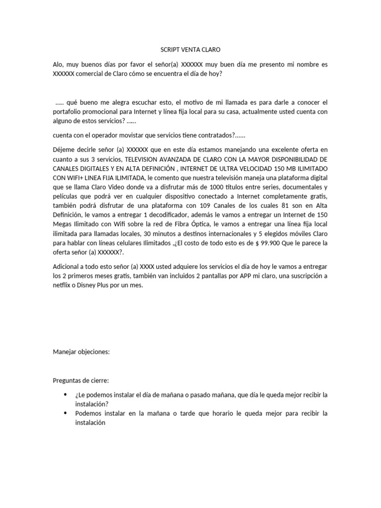 Script Venta Claro Triple Play | PDF