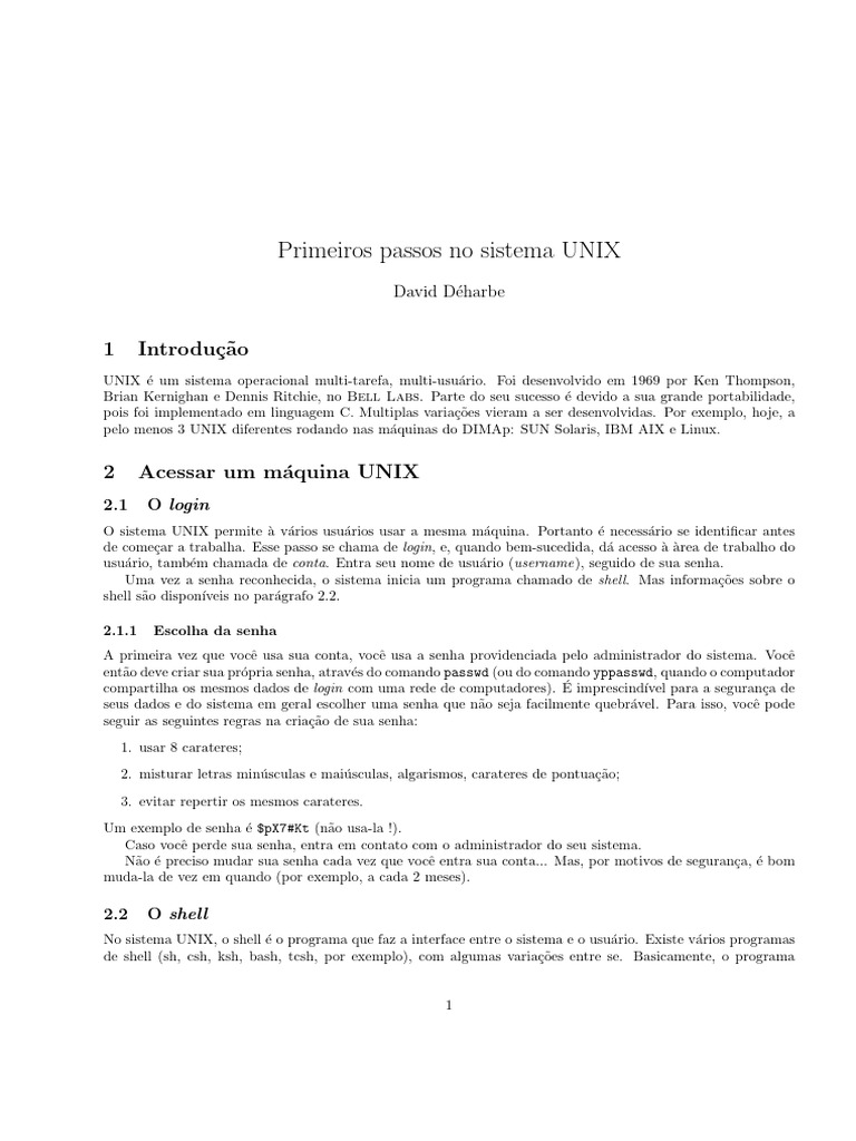 Primeiros Passos No UNIX Linux OS X Etc | PDF