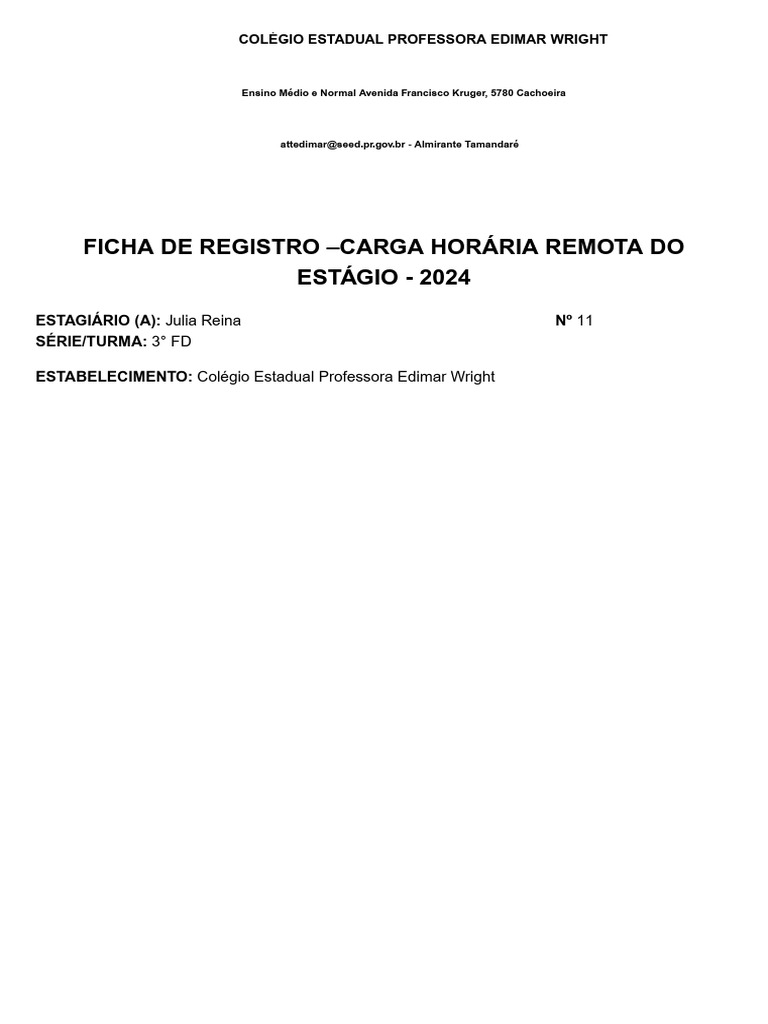 Ficha de Carga Horária Remota - Edimar - 2024 | PDF