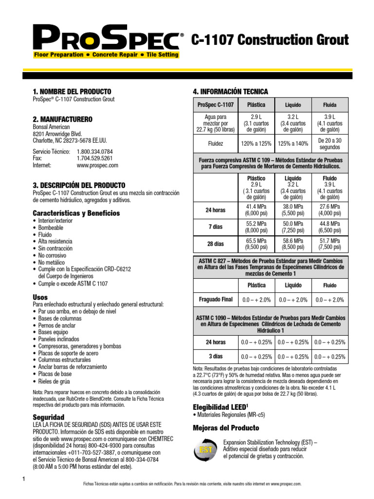 Psi Prospec C 1107 Construction Grout | PDF