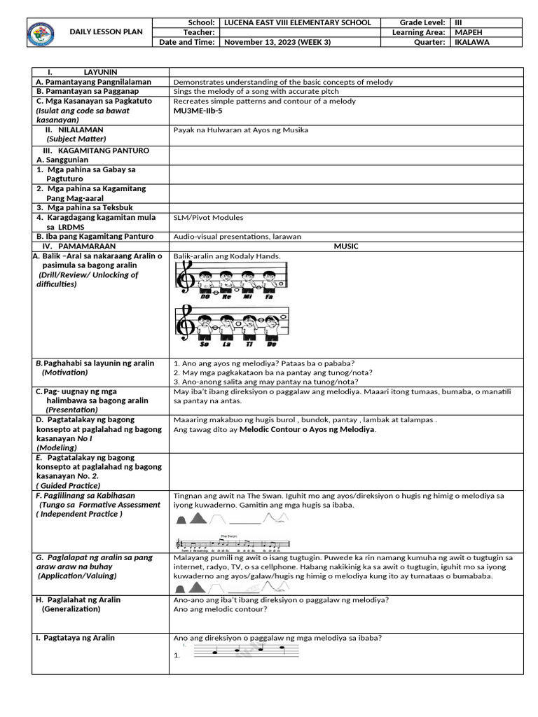 DLP - Mapeh 3 Q2 W3 | PDF