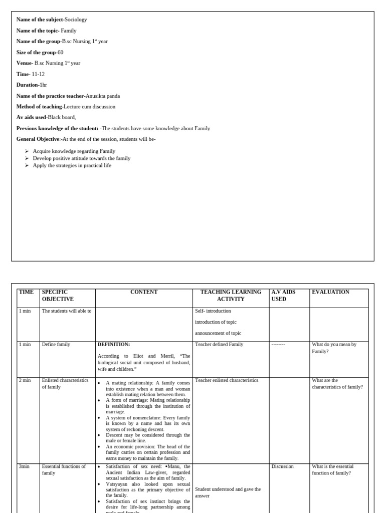 Lesson Plan On Family | PDF