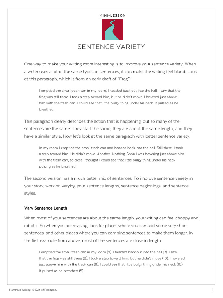 Sentence Variety Mini Lesson PDF | PDF