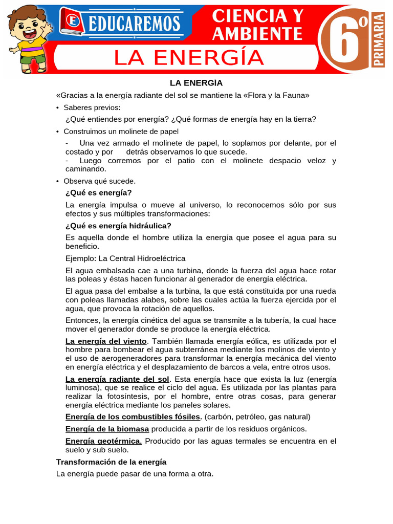 La Energia Para Sexto Grado de Primaria | PDF