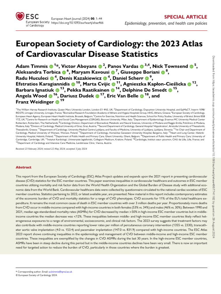 European Society of Cardiology: The 2023 Atlas of Cardiovascular ...