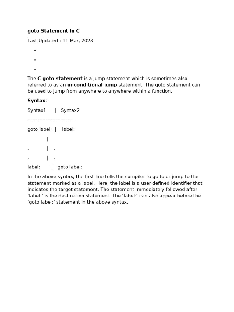 Goto Statement in C and C Functions | PDF