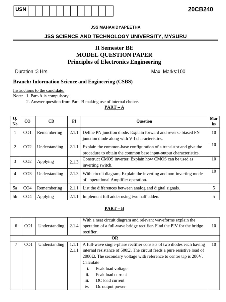 13.CSBS Model Question Paper | PDF | Rectifier | Science & Mathematics