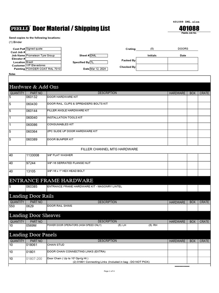 Door Material Shipping List | PDF