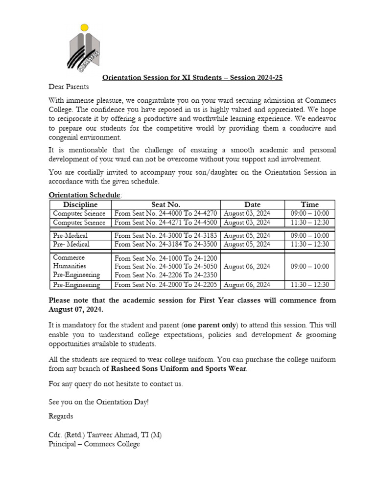 Letter Orientation 2024 | PDF