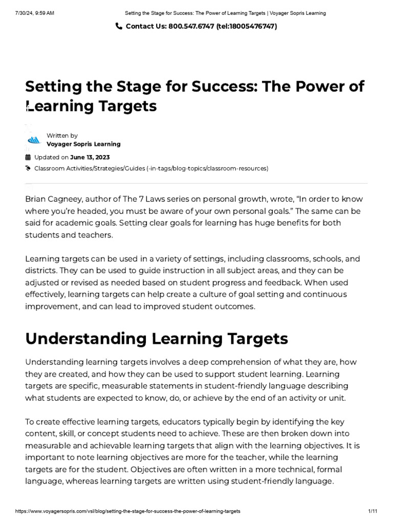 Setting The Stage For Success - The Power of Learning Targets - Voyager ...