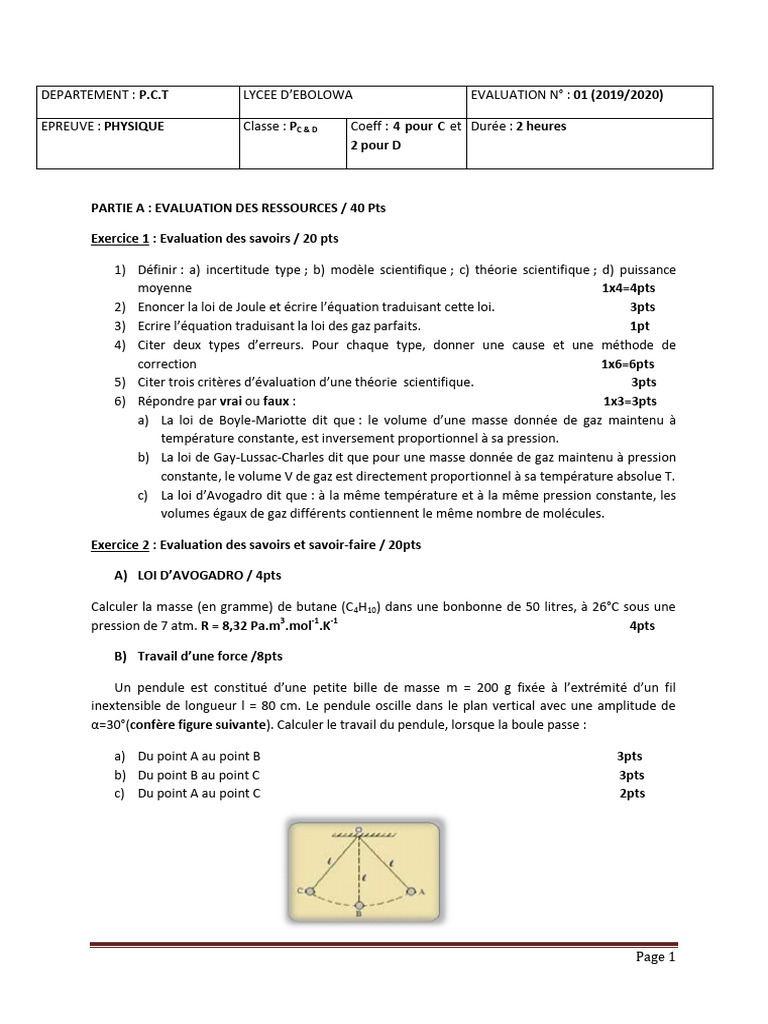 Physiques 1erec Eval1 | PDF