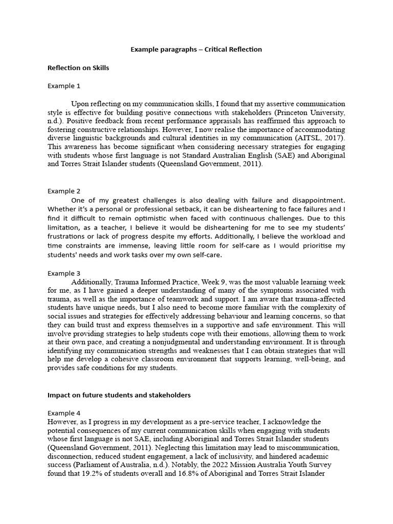 Example paragraphs - Critical Reflection | PDF