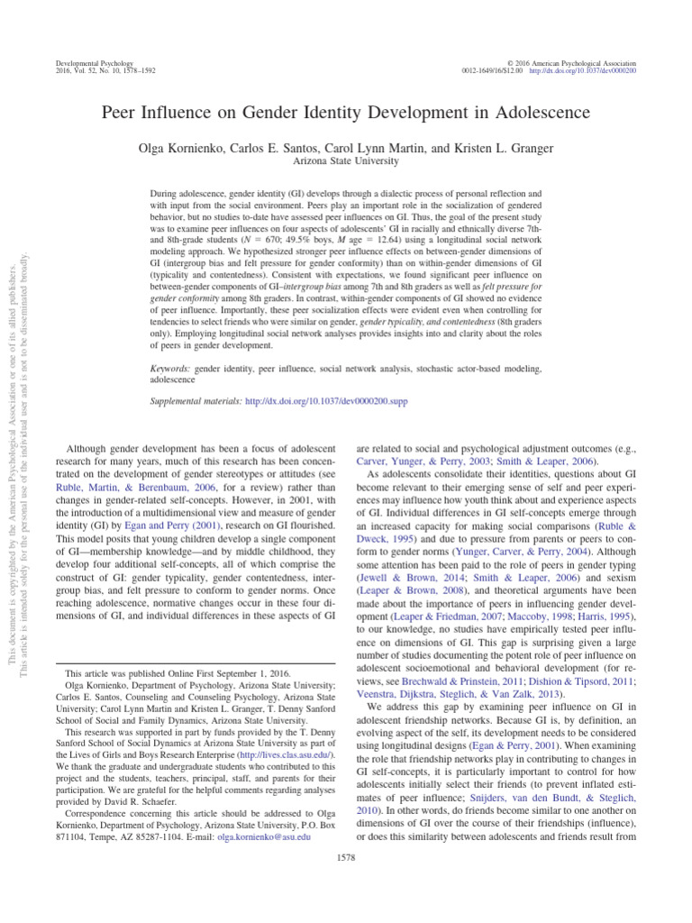 Peer Influence On Gender Identity Development in Adolescence | PDF ...