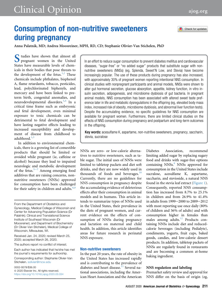 Consumption of NNS During Pregnancy | PDF