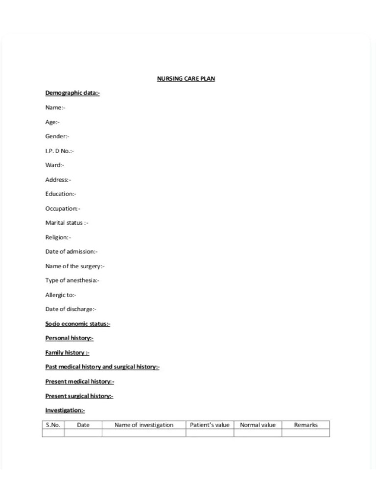 Nursing Care Plan Format | PDF