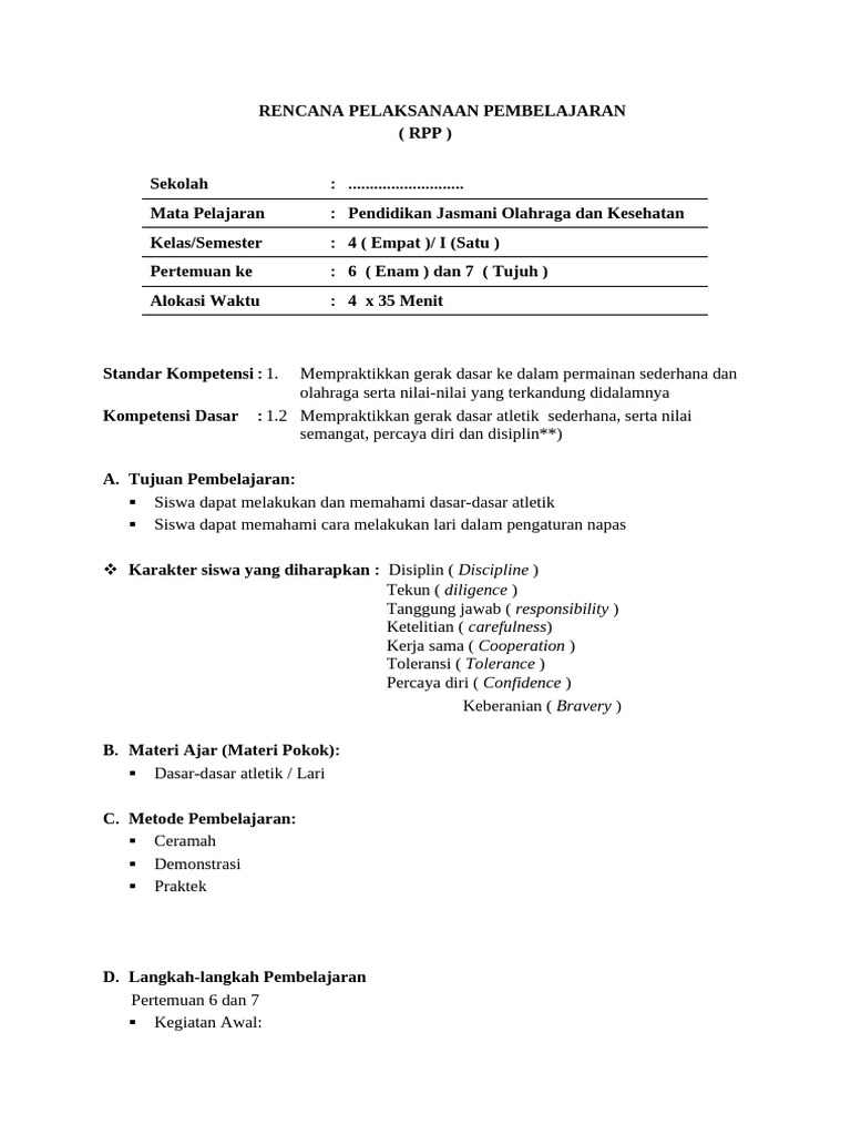 Contoh RENCANA PELAKSANAAN PEMBELAJARAN | PDF