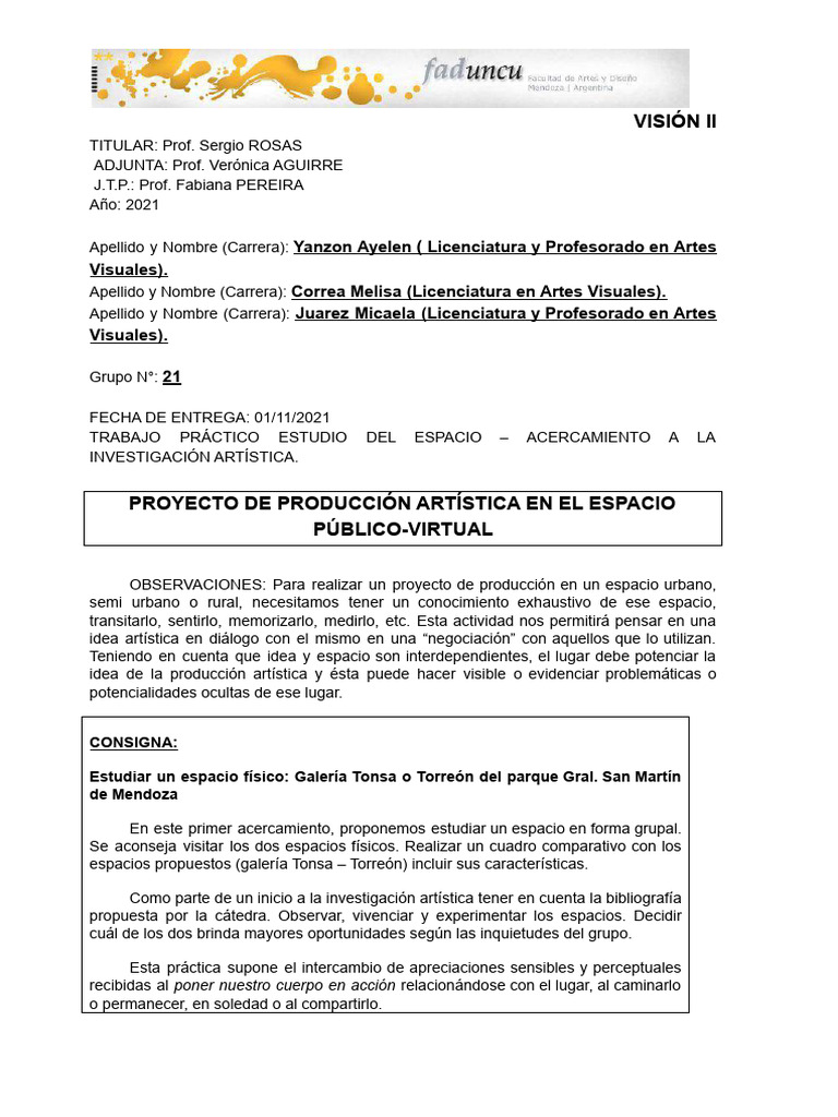 Introducción-estudio de Un Espacio-Inv. Artística 2021-V2-Comprimido | PDF