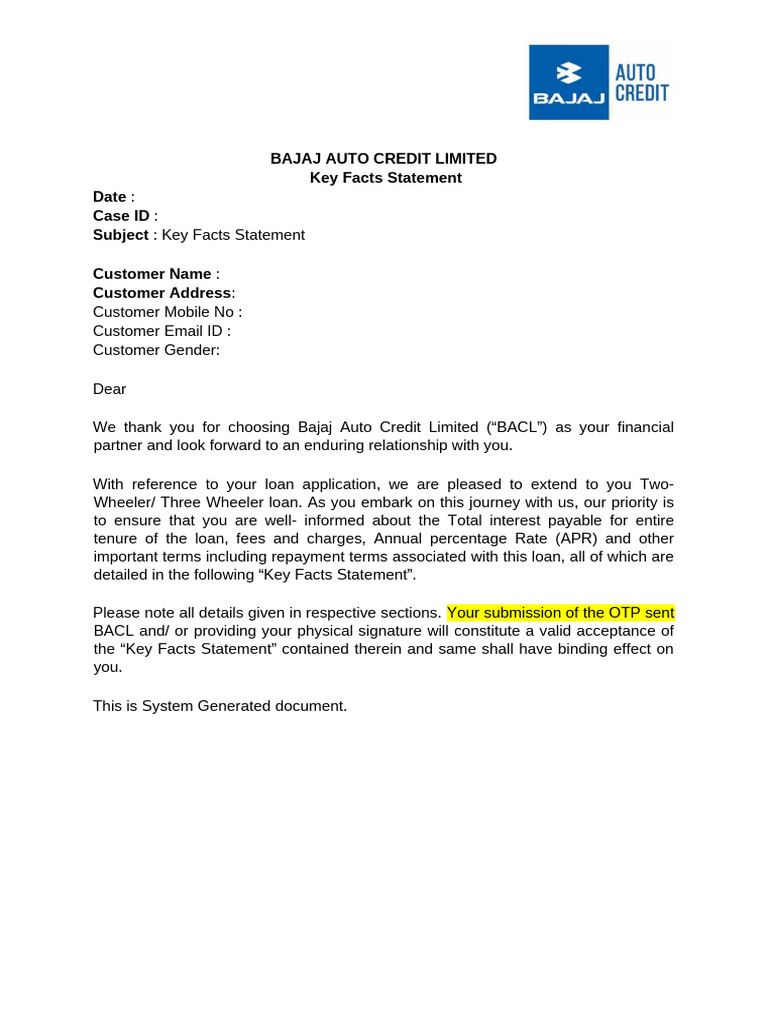 New KFS Template Apr - 24 - BACL | PDF | Loans | Business