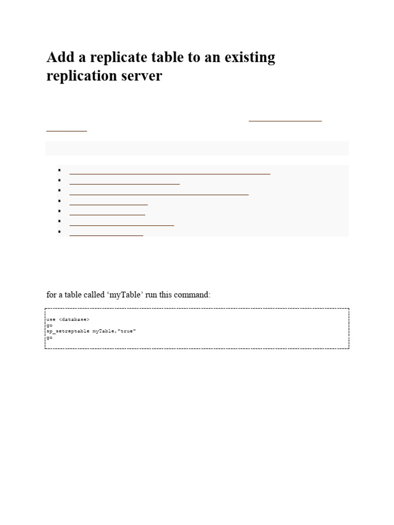 Add A Replicate Table To An Existing Replication Server Pdf