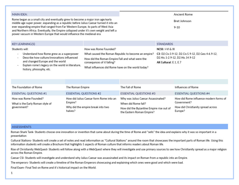 Lesson Plan- Ancient Rome | PDF