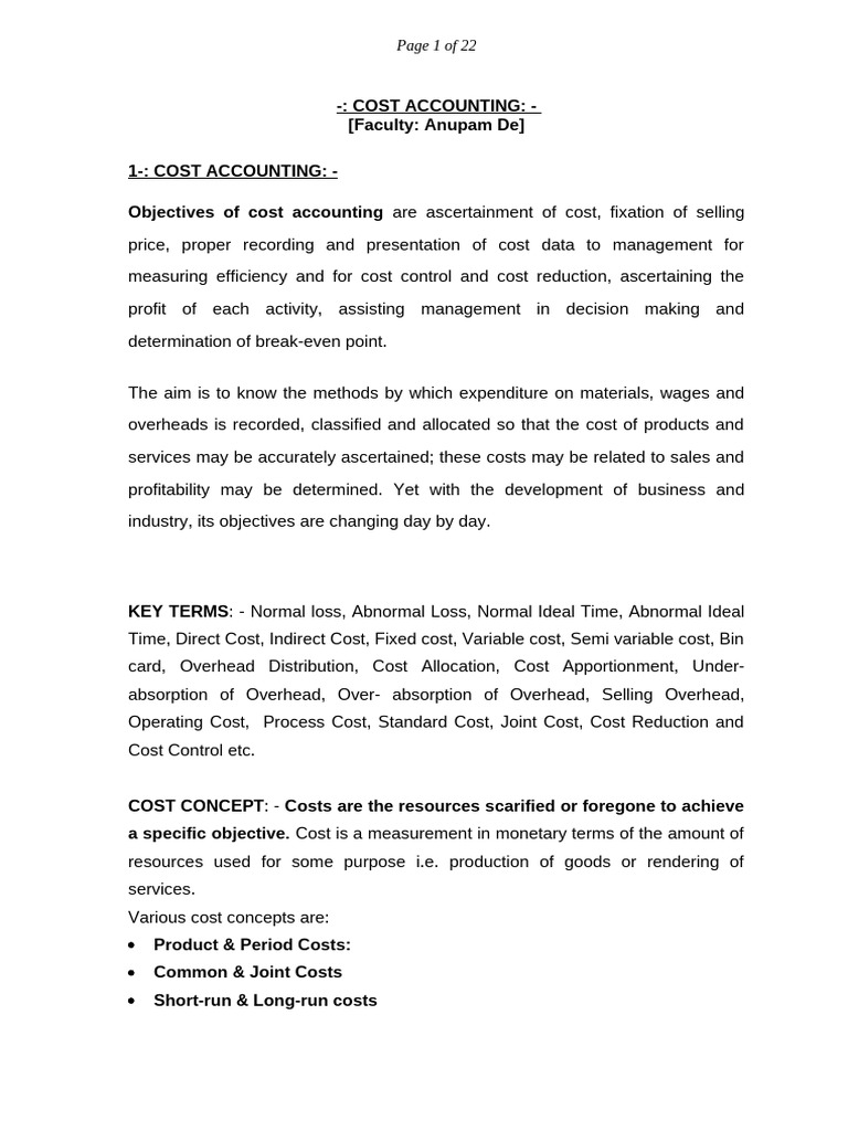 01 - Cost Accounting Notes | PDF