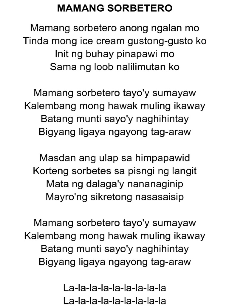 Mamang Sorbetero & Saranggola Ni Pepe Lyrics 2 | PDF