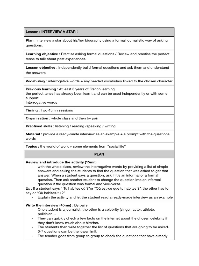 Lesson plan _ INTERVIEW A STAR (1) | PDF