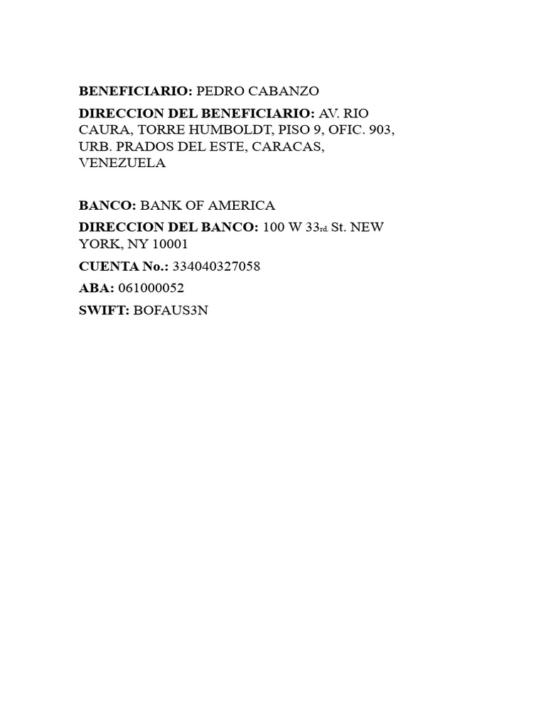 FWD Datos Bancarios Bank of America | PDF