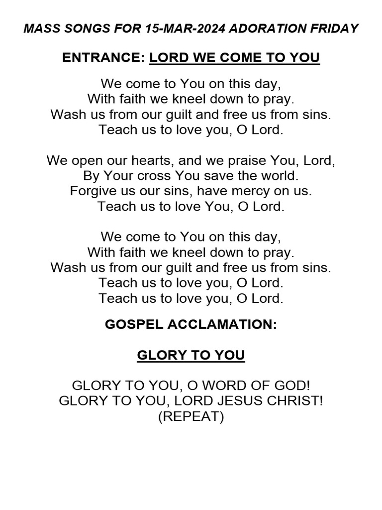 Mass Songs For Adoration Friday | PDF