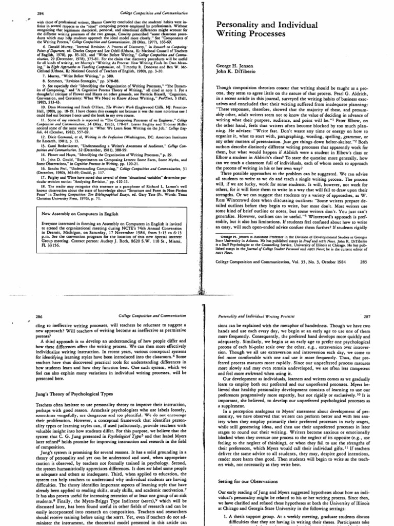 Personality and Individual Writing Process (Article) | PDF