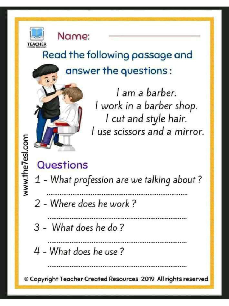 Reading Comprehension - Community Helpers 2 | PDF