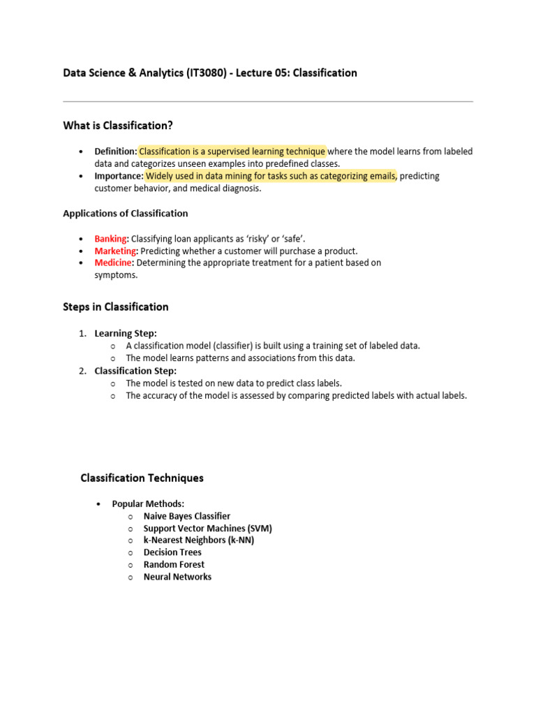 classification lecture 05 short note | PDF classification lecture 05 short note | PDF