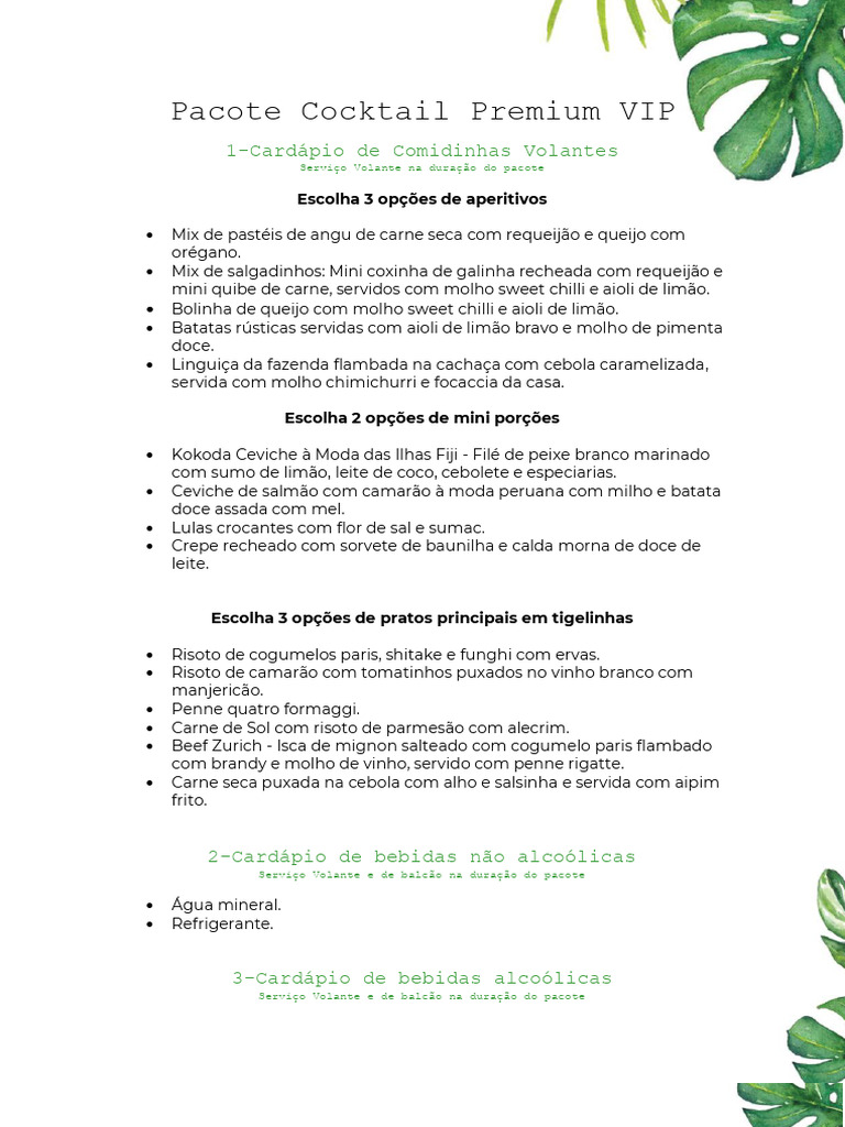 Pacote Cocktail Premium Area VIP 2023 | PDF | Alcoholic Drinks