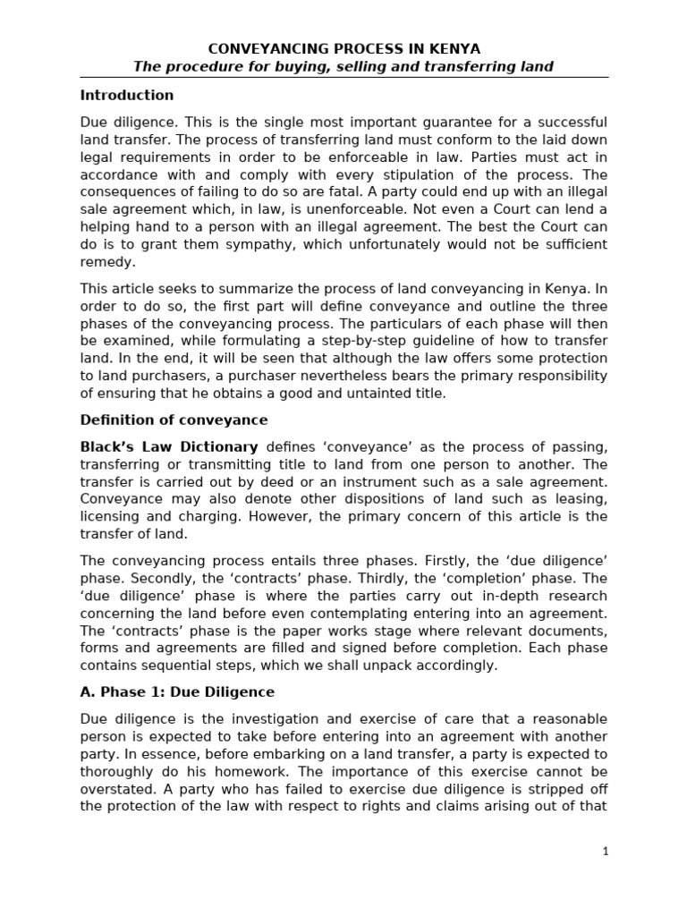 Conveyancing Process In Kenya Pdf Conveyancing Finance Money
