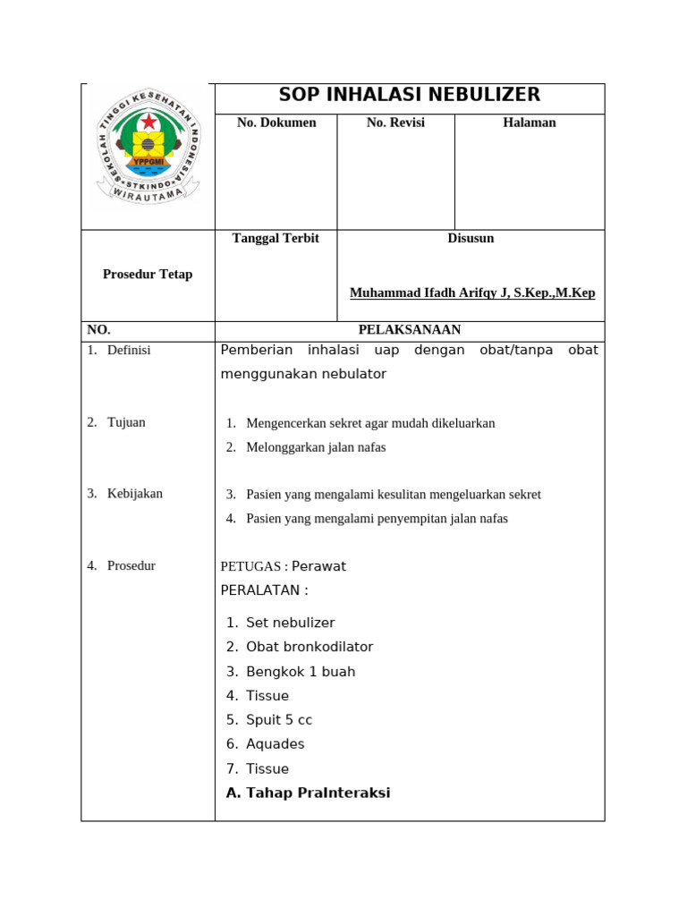 Sop Inhalasi Nebulizer | PDF