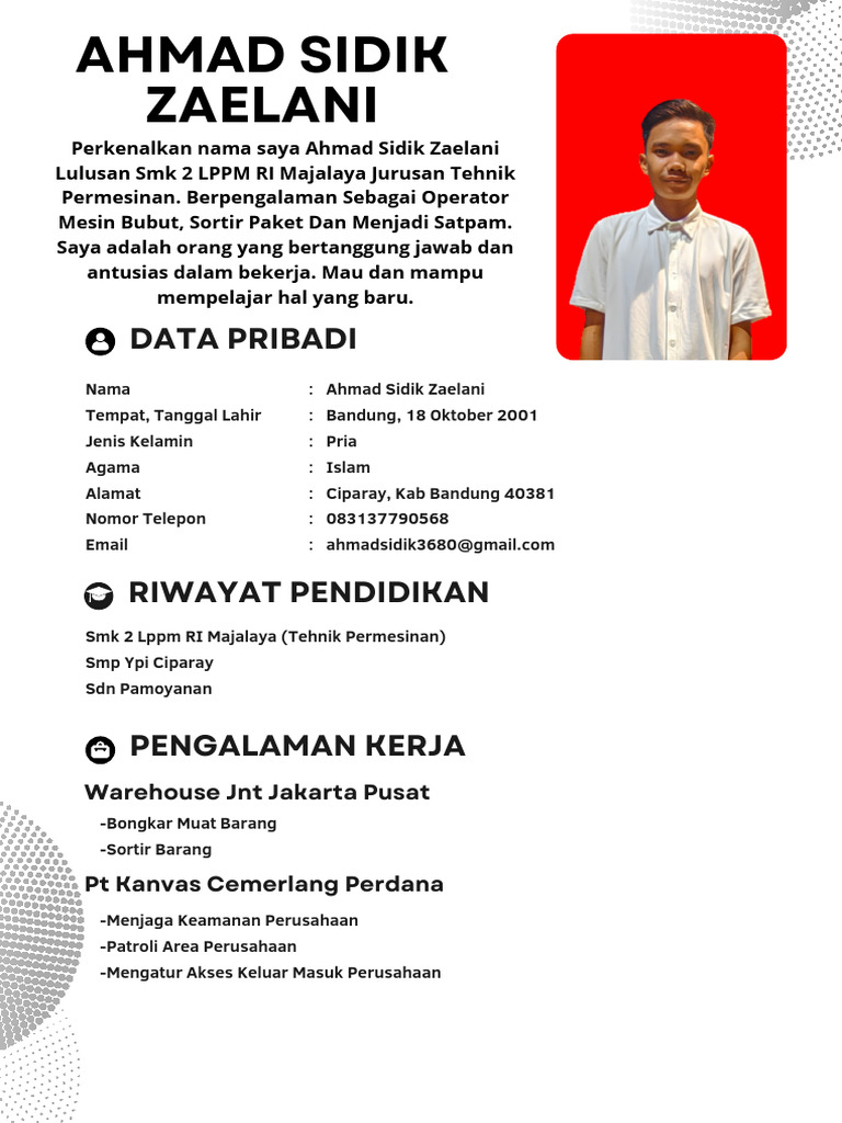 CV Ahmad Sidik Zaelani | PDF