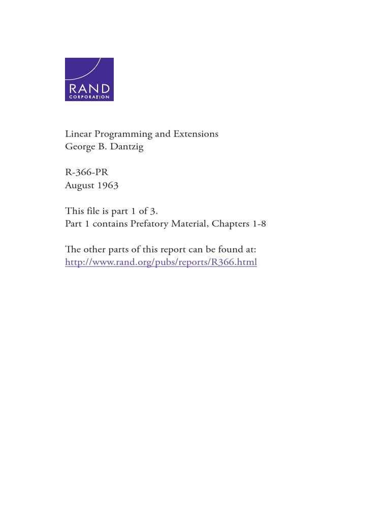 Dantzig - Linear Programing | PDF Dantzig - Linear Programing | PDF