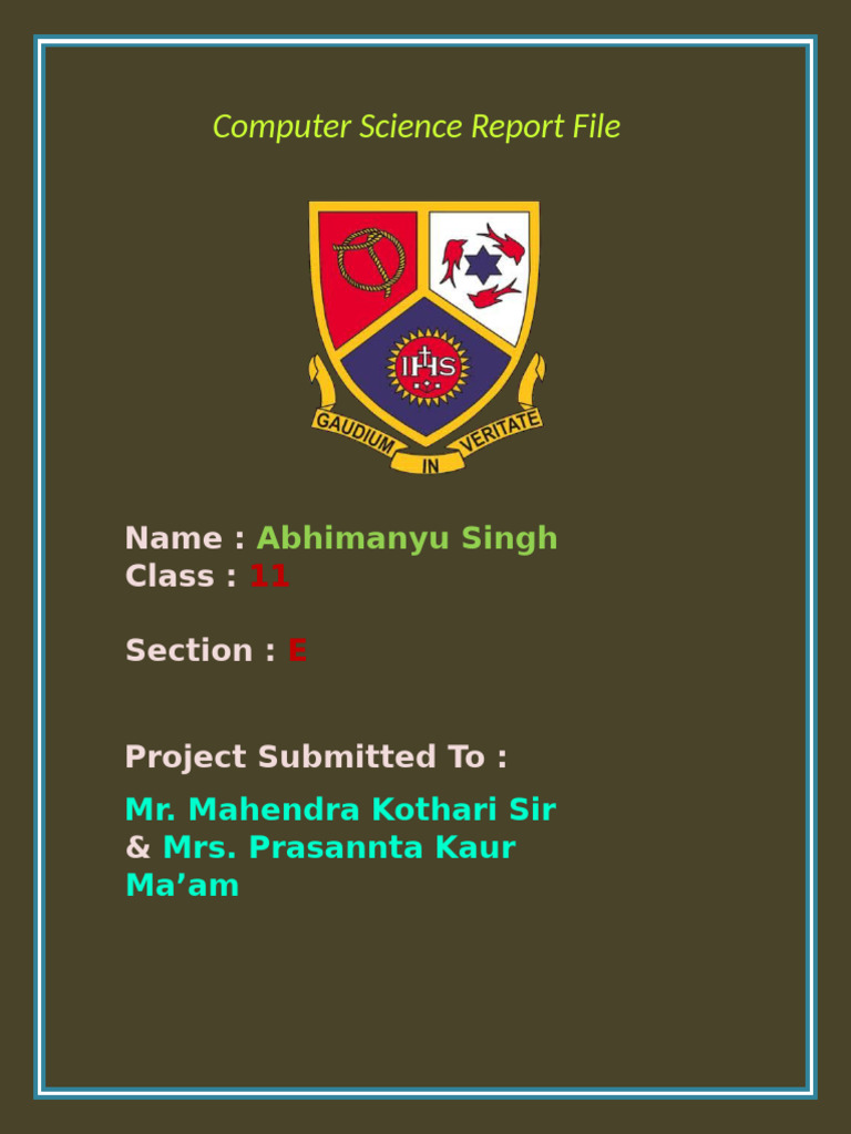 Computer Project Class 11 | PDF | Area | Computers