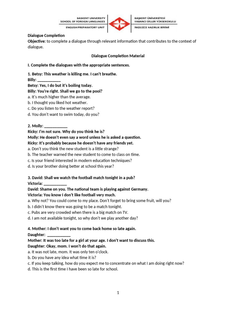 Dialogue Completion Material 2. | PDF