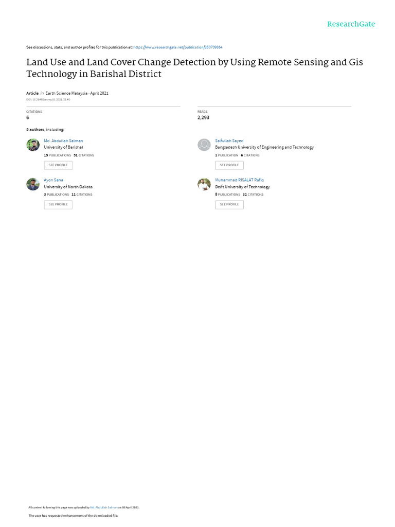 Land Use and Land Cover Change Detection by Using Remote Sensing and ...