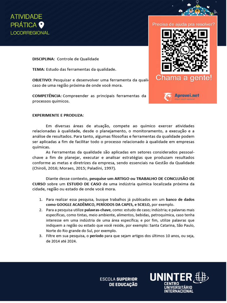 Atividade Prática - Controle de Qualidade - Uninter | PDF | Qualidade (negócios) | Negócios
