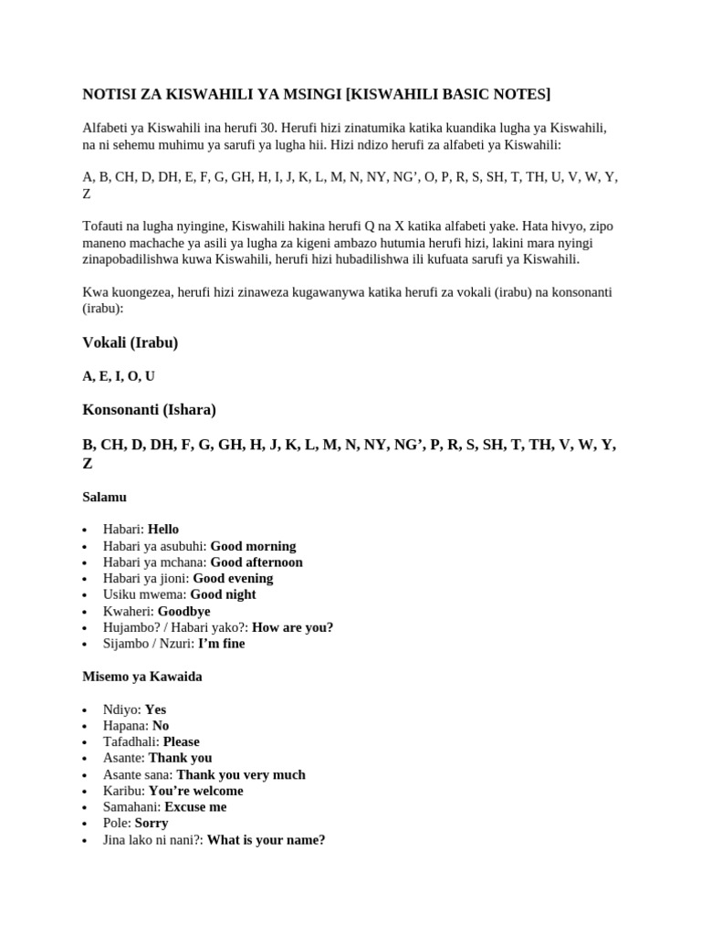 Basic Kiswahili | PDF